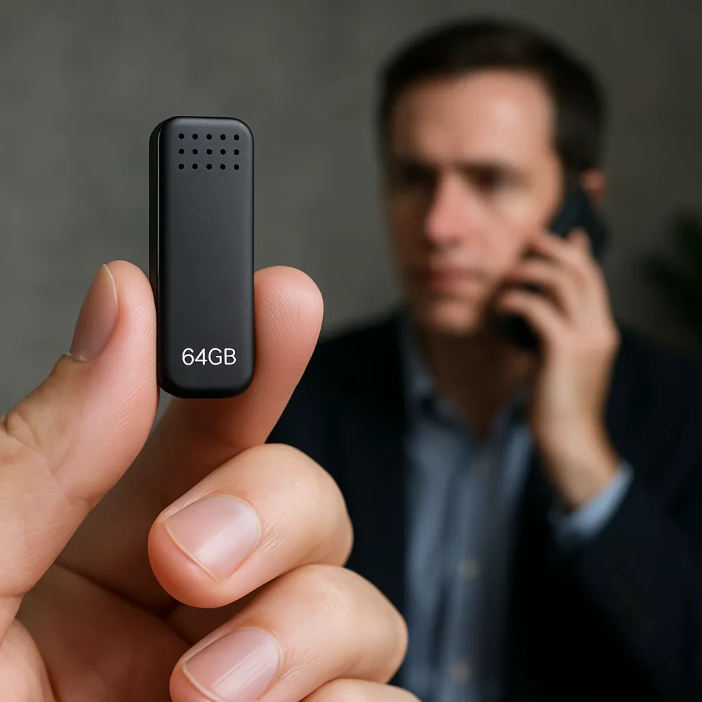 Compact 64GB Mini Voice Recorder for Stealthy Spying