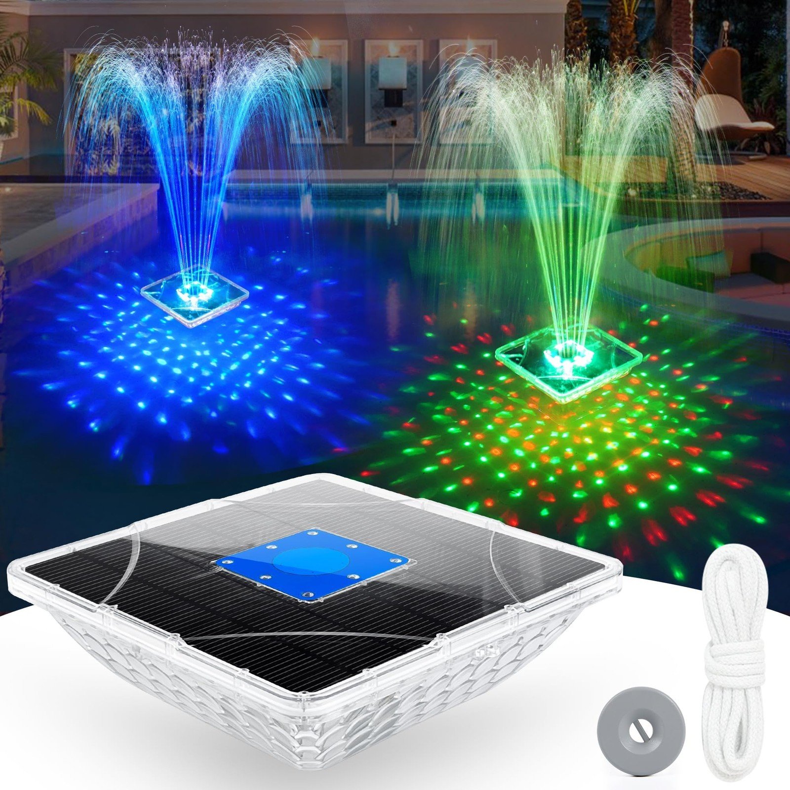 Vibrant Solar Pool Fountain with Dazzling Light Show