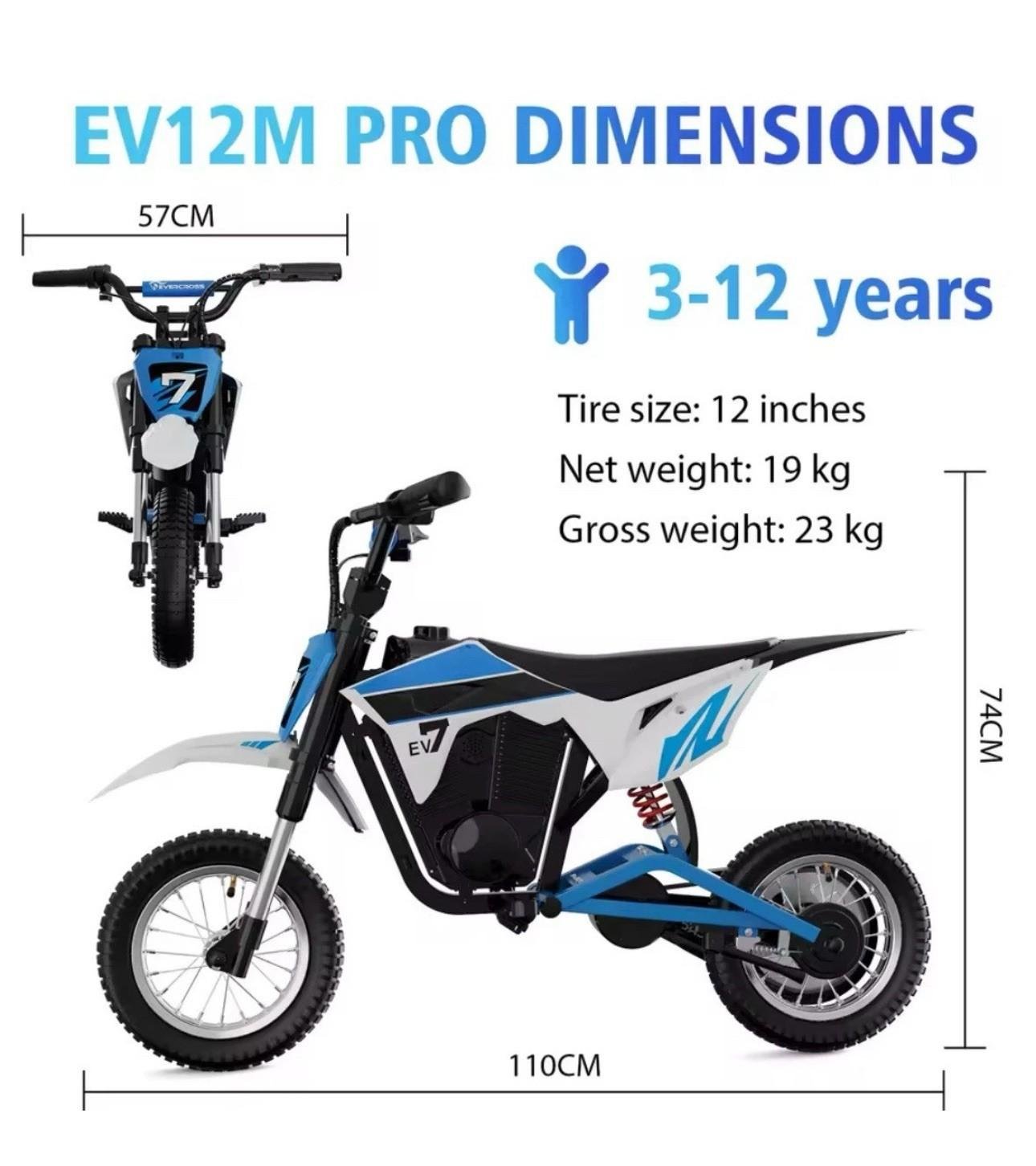 Kids Electric Dirt Bike Evercross Plus EV12M 300W