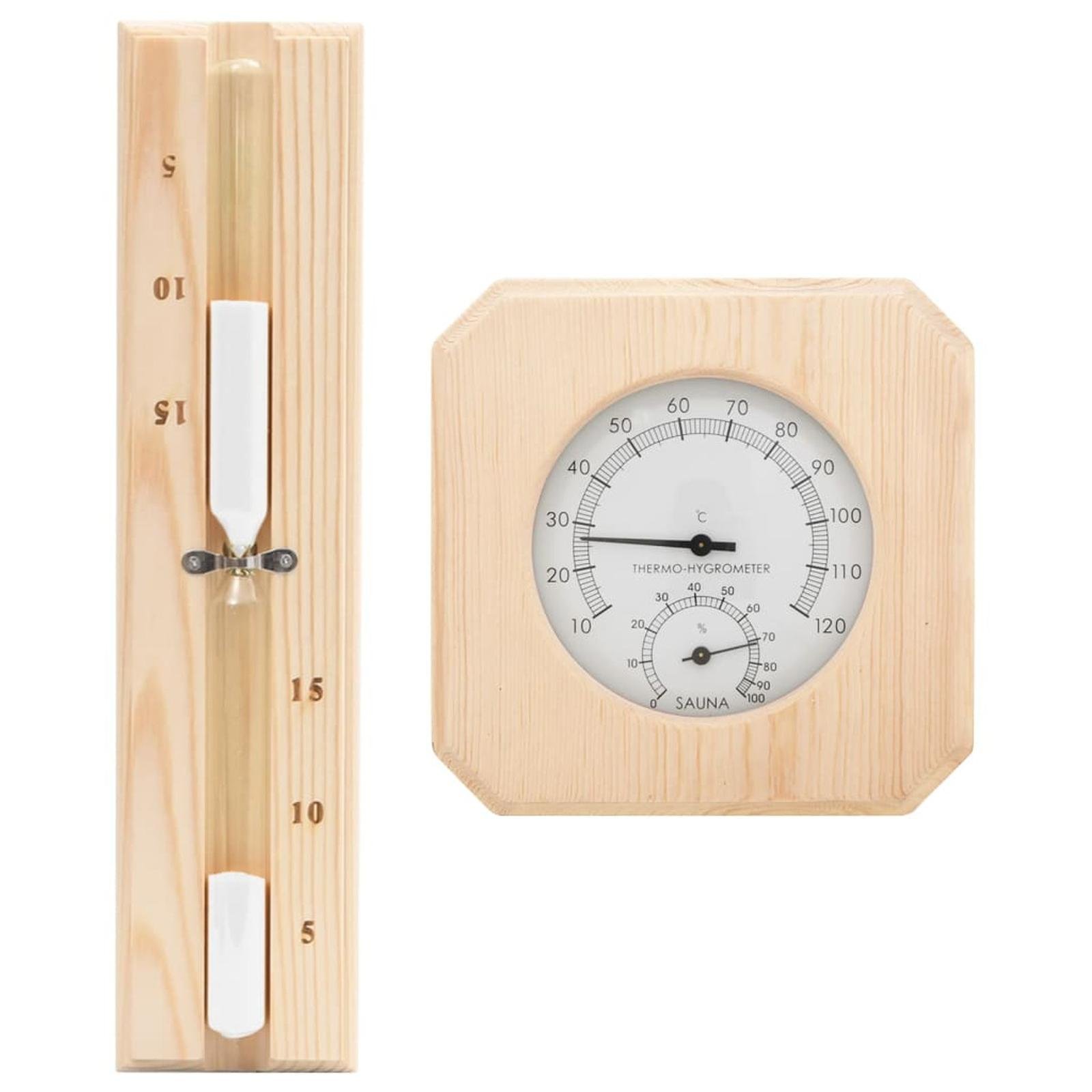 Wooden Pine Sauna Hygrothermograph & Sand Timer Set