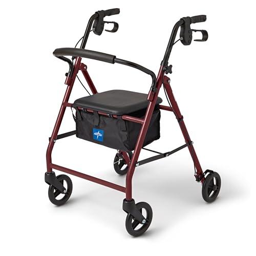 Sturdy Burgundy Folding Walker for Seniors - 350 lb