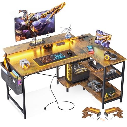 48-Inch L-Shaped Gaming Desk with Cool LED Lights