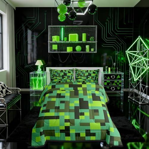 Pixel Grid Miners Comforter Set for Minecraft Fans