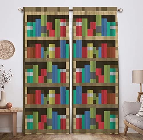 Colorful Minecraft Bookshelf Curtains for Kids' Rooms