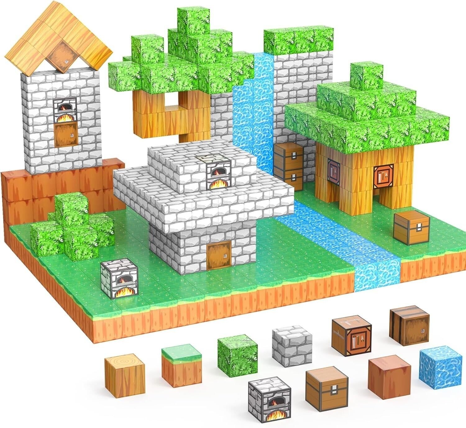54-Piece Minecraft Magnetic Blocks World Set