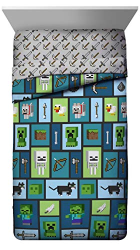 Minecraft Chibi Twin Bed Set: Comforter & Sheets