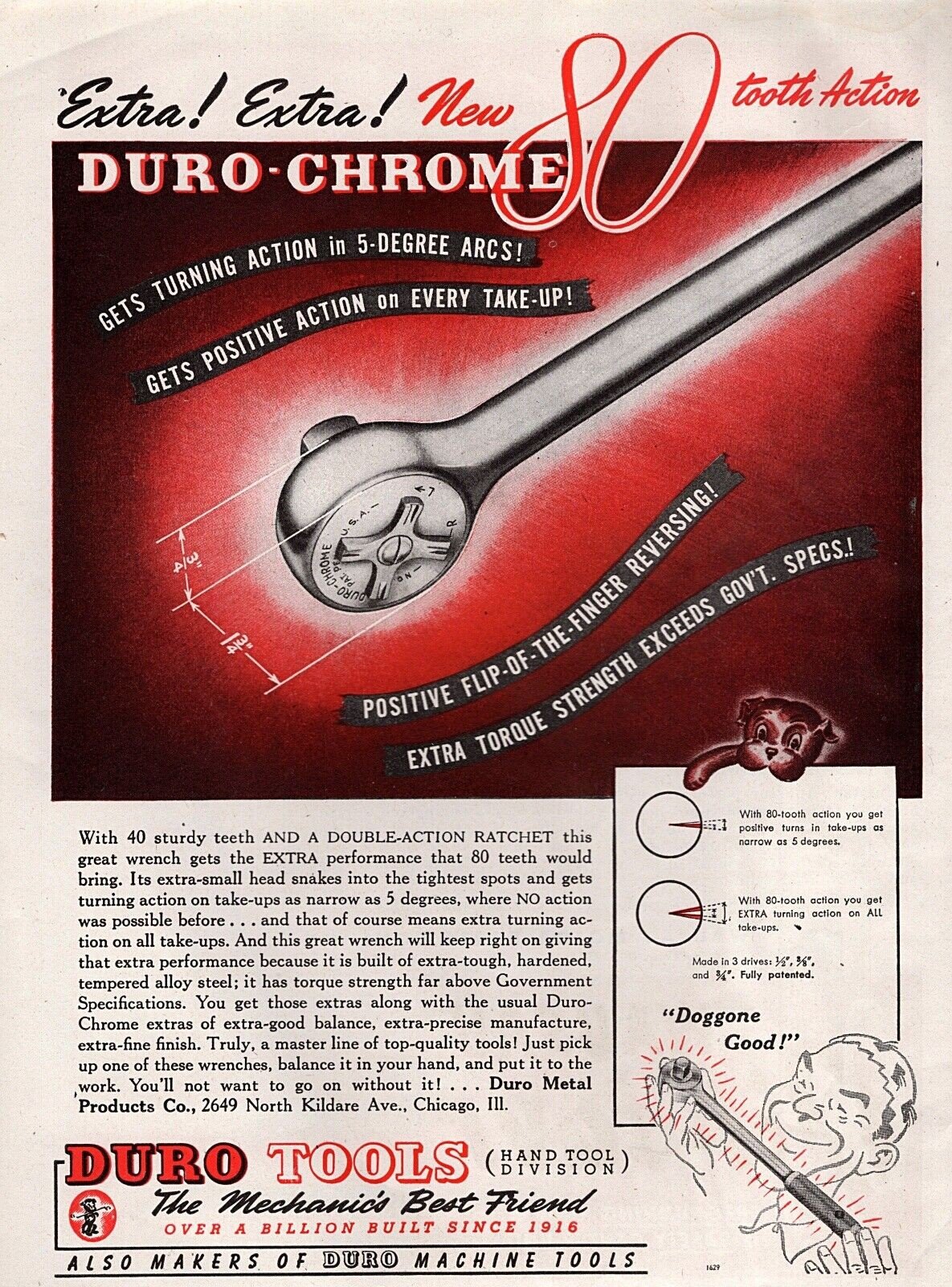 Vintage 1946 Duro Chrome Ratchet Tool Ad