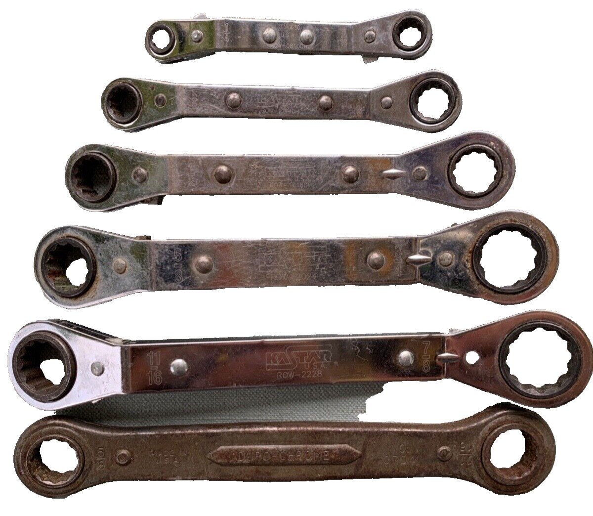 Kastar Offset Ratcheting Box Wrench Set - 1/4” to 7/8”