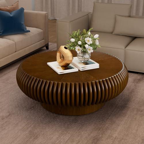 Stylish Walnut Round Fluted Coffee Table 31.5
