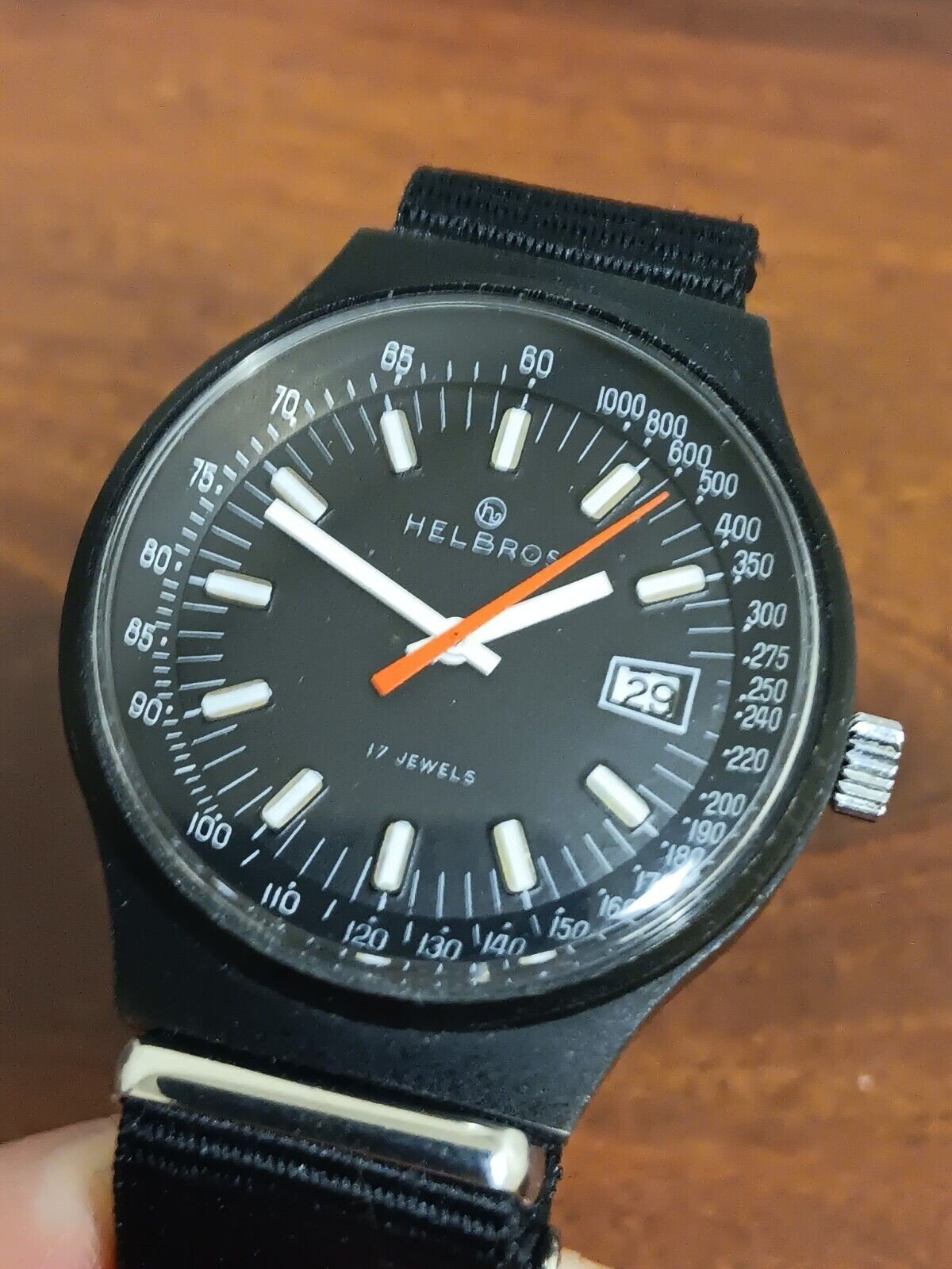 Helbros Vintage Racing Tachymeter Black Dial Watch