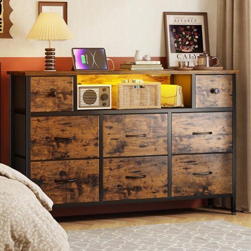 Rustic Brown TV Stand with LED Lights & Storage