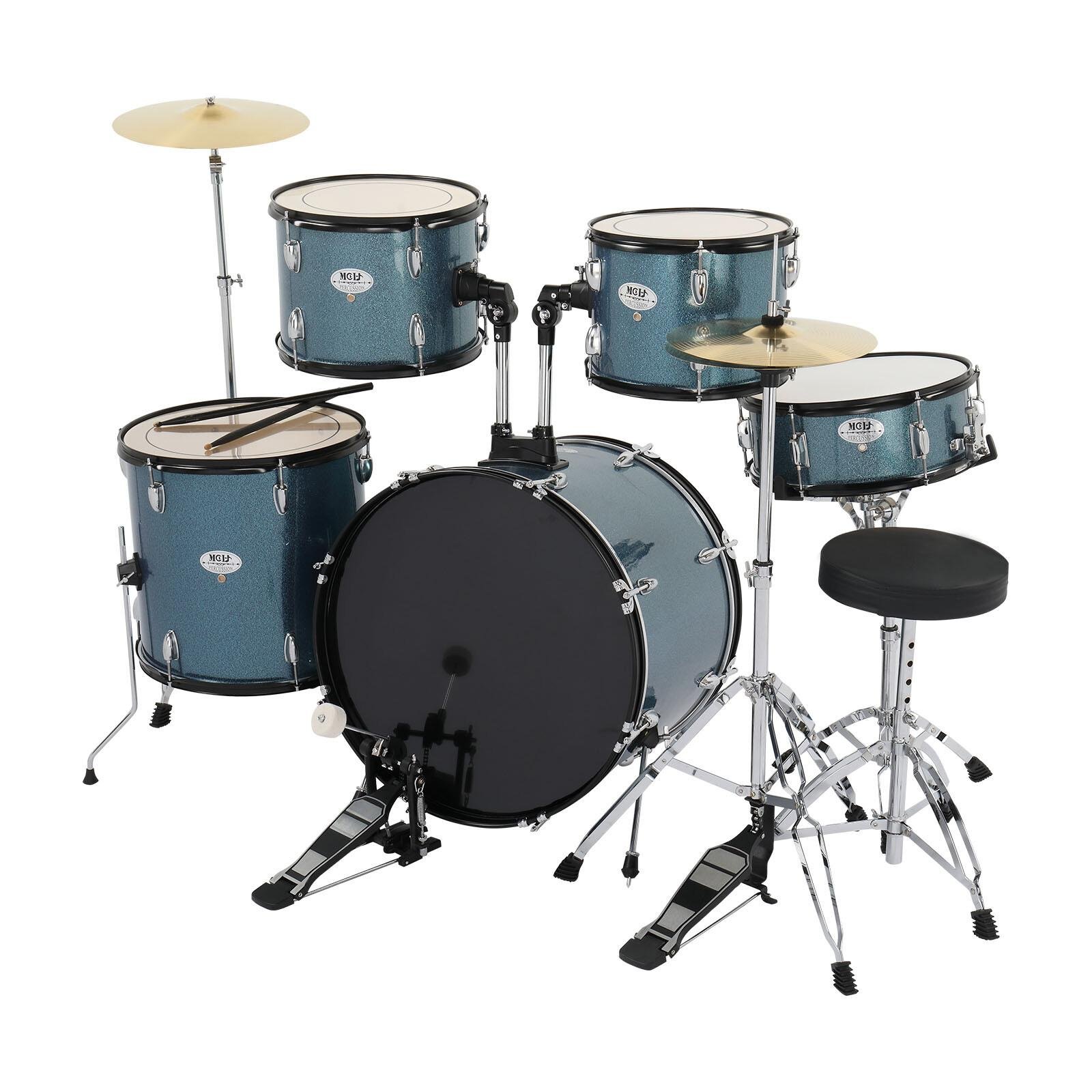 5-piece-complete-full-size-pro-adult-drum-set-kit-with-cymbals-stool ...