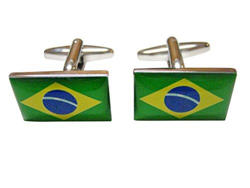 Brazil Flag Silver Cufflinks - Kiola Designs