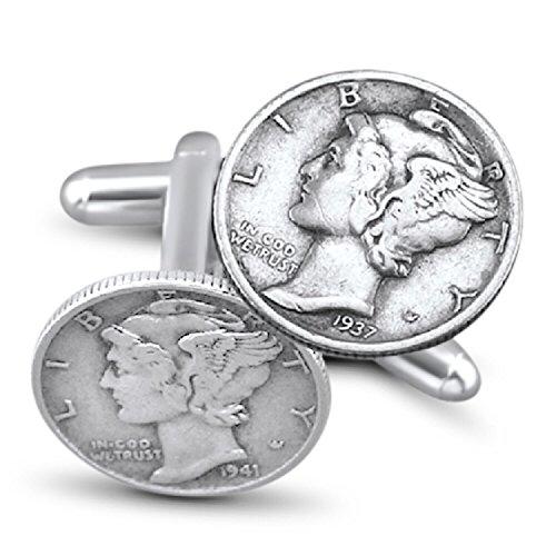 Handmade Silver Mercury Dime Cufflinks for Men