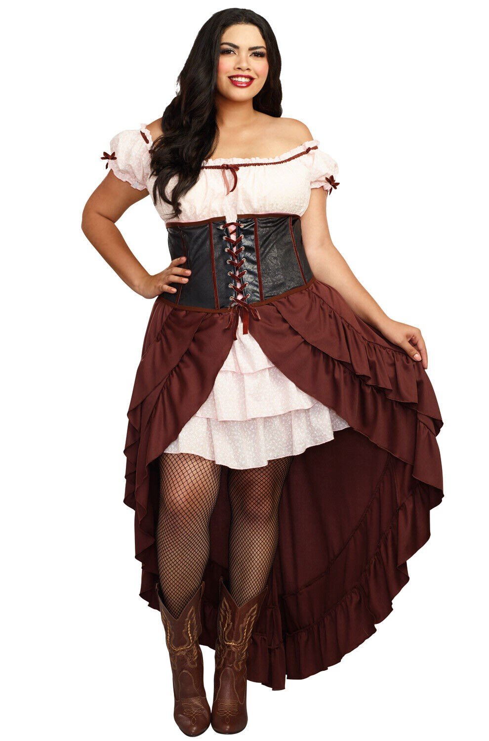 Brown Plus-Size Wild West Saloon Gal Costume