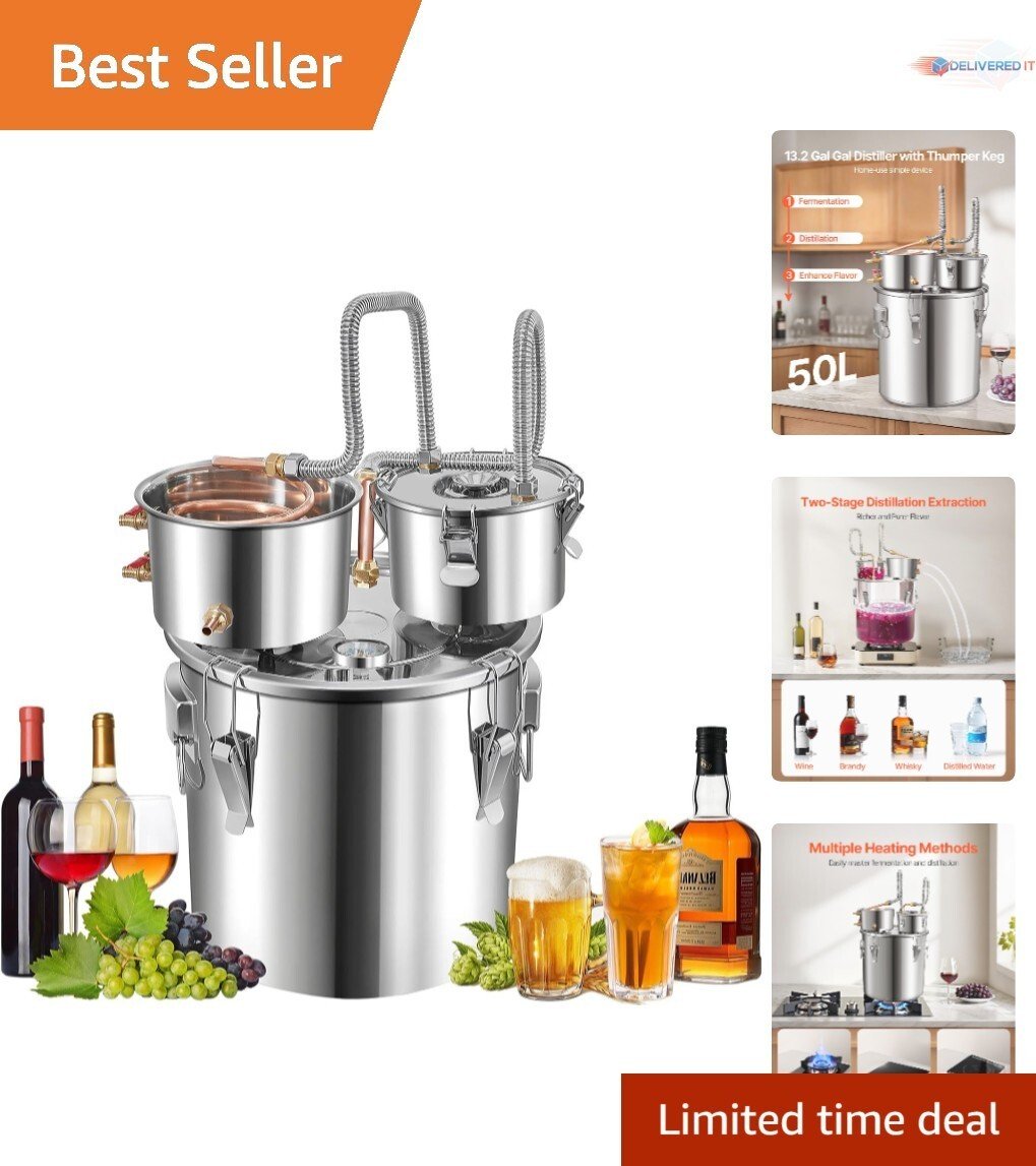 Stainless Steel 13-Gallon Distillery Kit with Thermometer