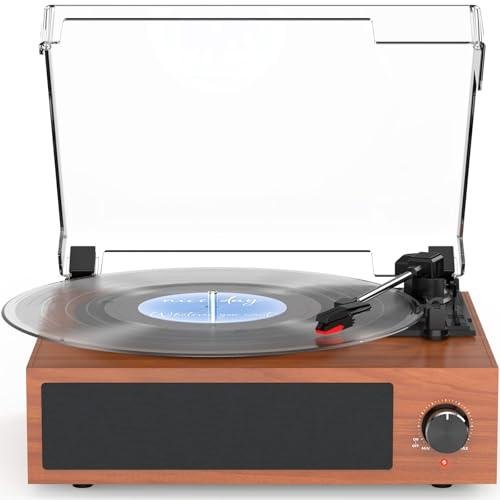 Vintage Walnut Record Player with Built-in Speakers