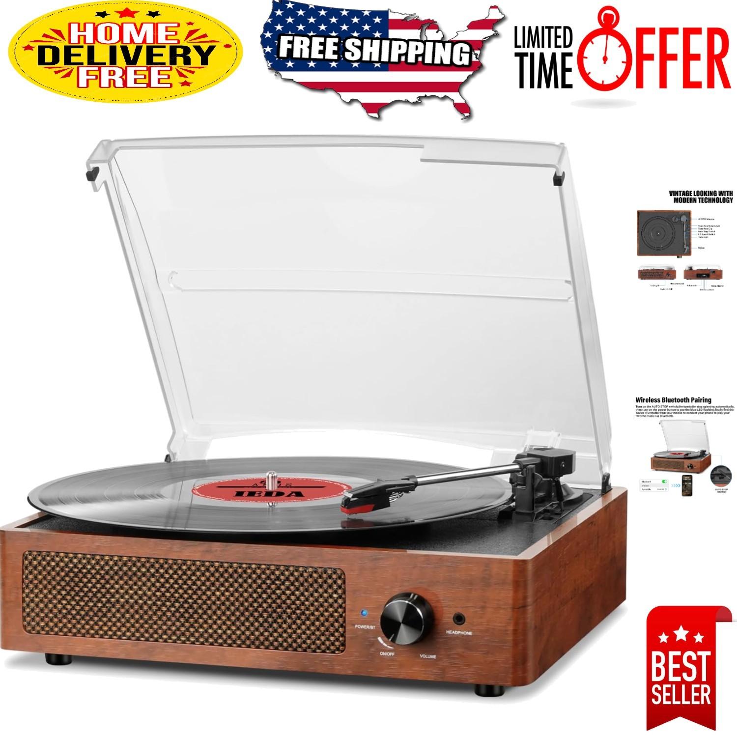 Vintage Bluetooth Record Player with 3 Speeds