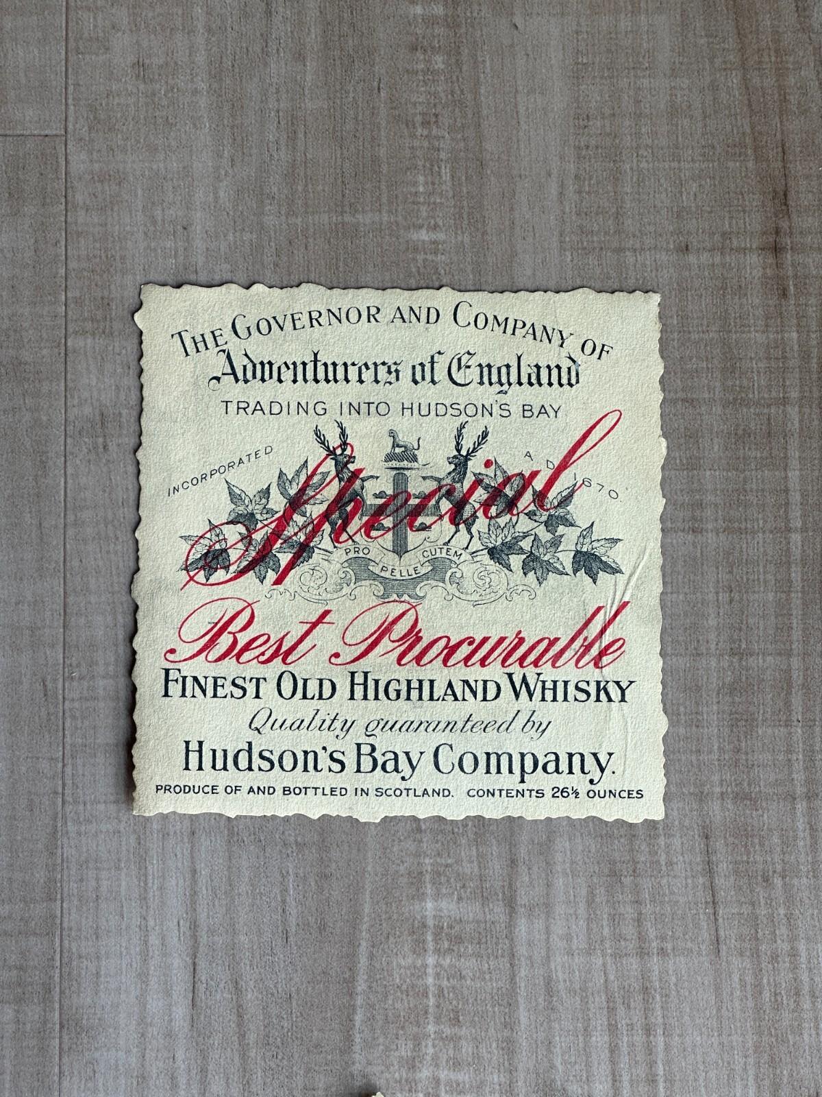1930s Hudson's Bay Scotch Whiskey Label - Vintage Treasure