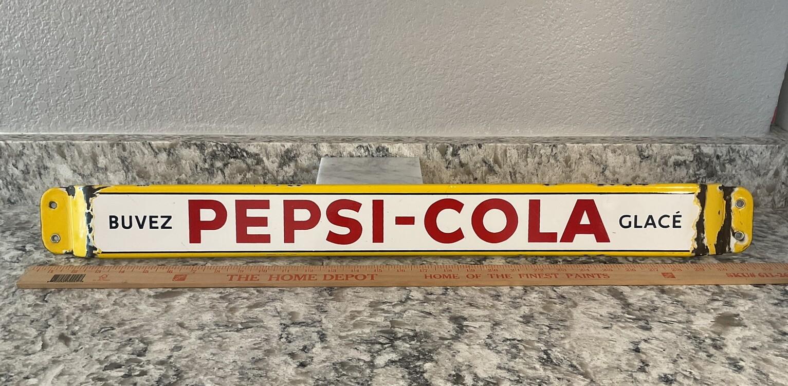 Vintage Pepsi Cola Porcelain Push Bar Sign