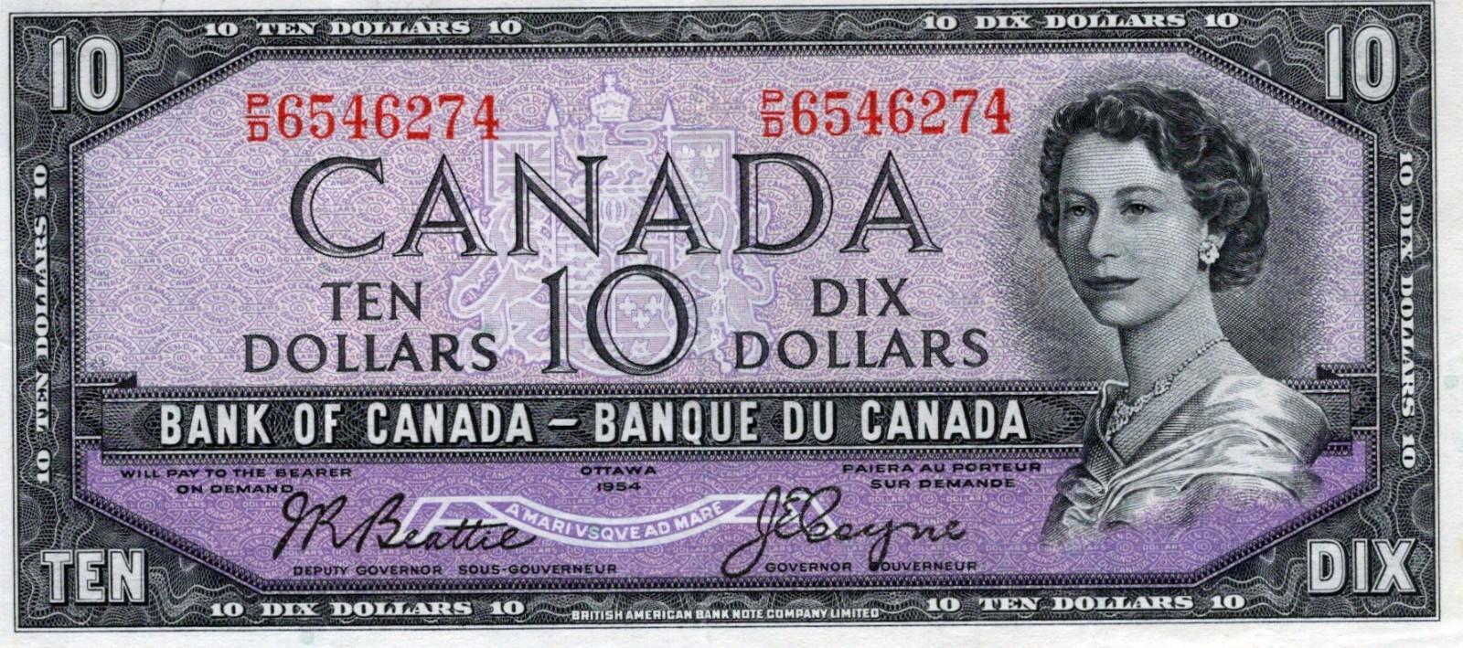 1954 Canadian $10 Devil's Face Bill - Vintage Treasure