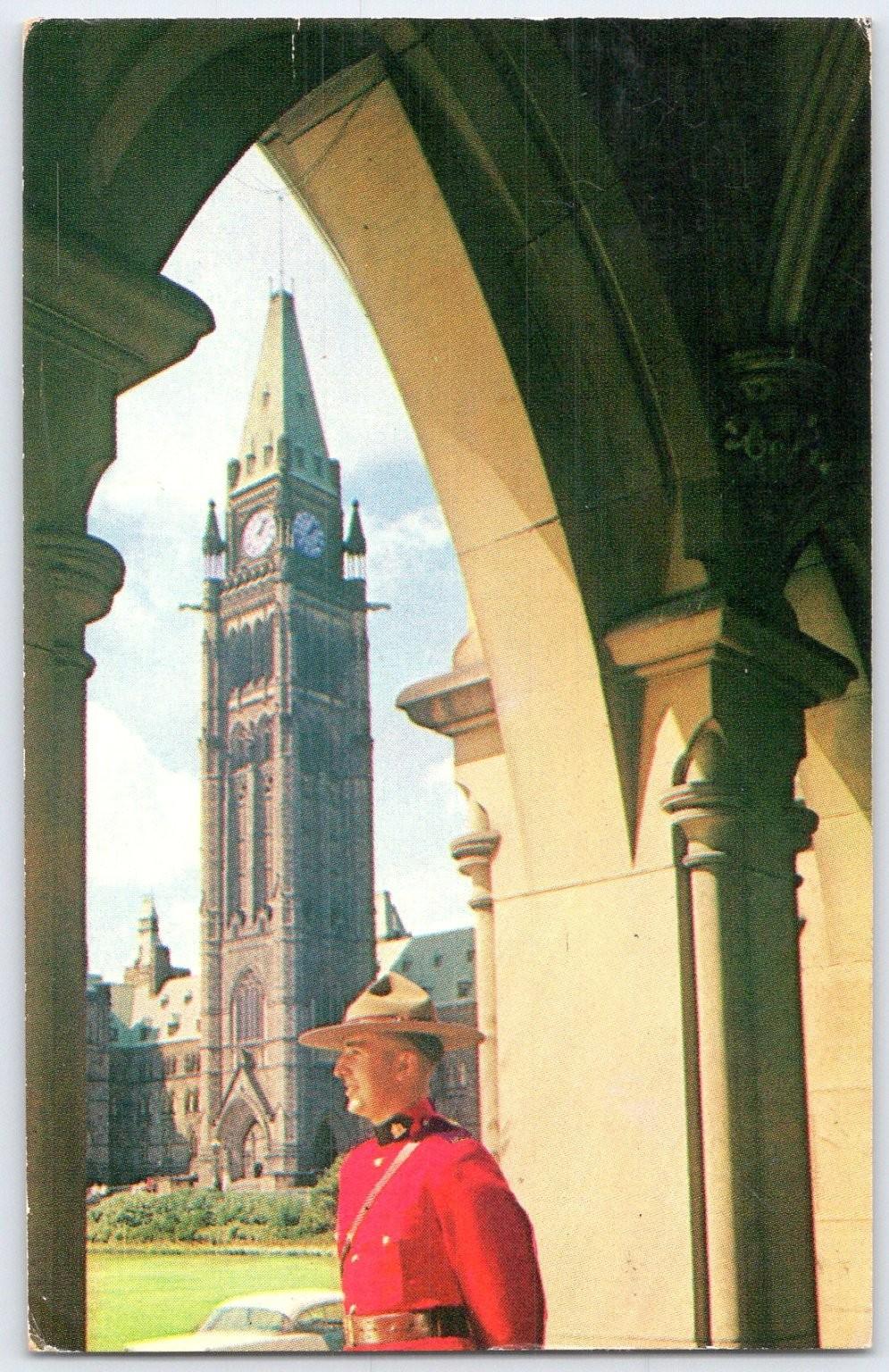 Canadian Mountie Postcard with Ottawa Clock Tower
