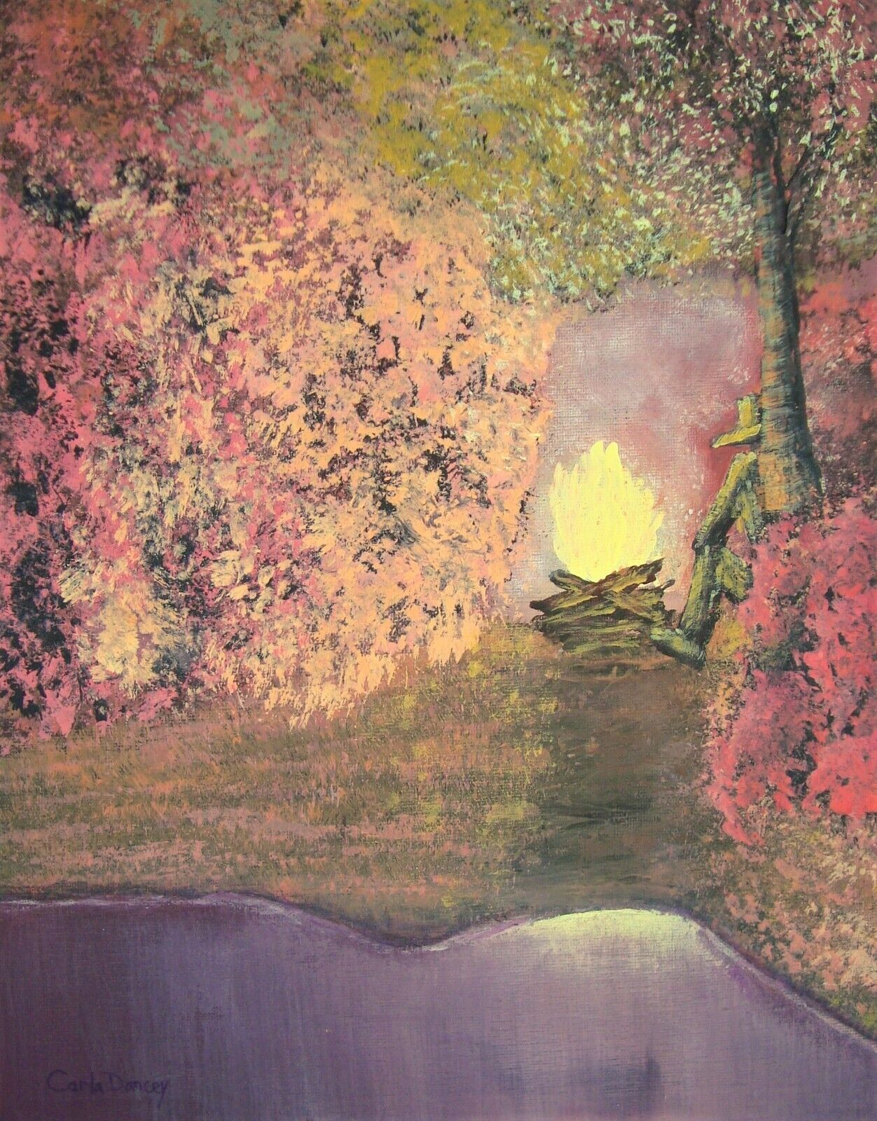 Authentic Vintage Bob Ross Campfire Painting - Canada