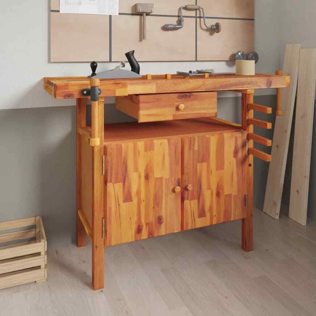 Premium Solid Wood Acacia Workbench with Drawer: Essential Metalsmithing