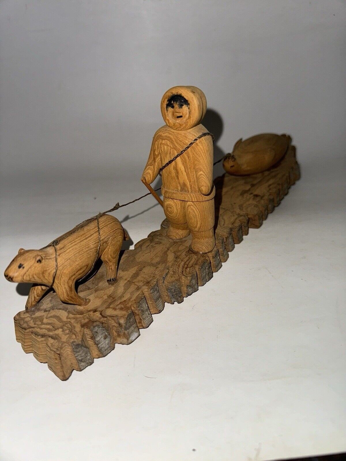 1976 Signed Inuit Wood Carving - Seal Hunter