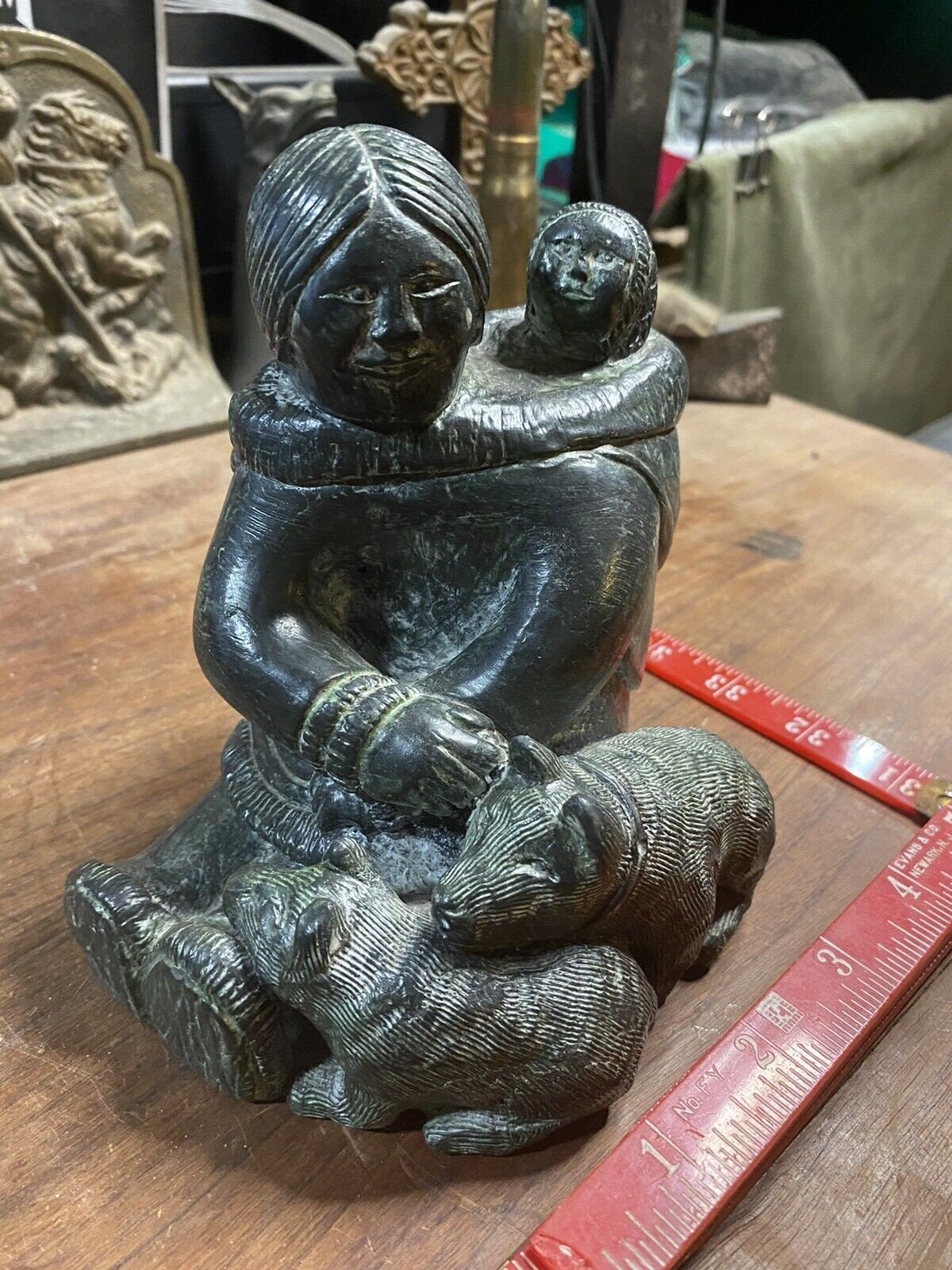 Edmund Wolf Inuit Mother and Child Sculpture