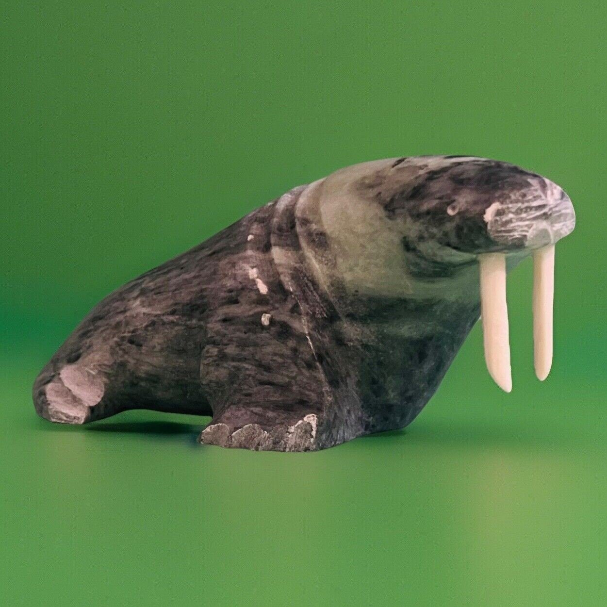 Inuit Walrus Sculpture with Ivory Tusk - Unique Art
