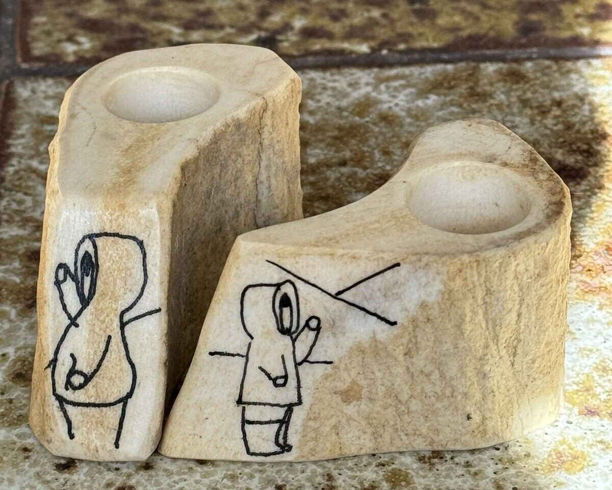 Beautiful Vintage Inuit Hand-Carved Candle Holders