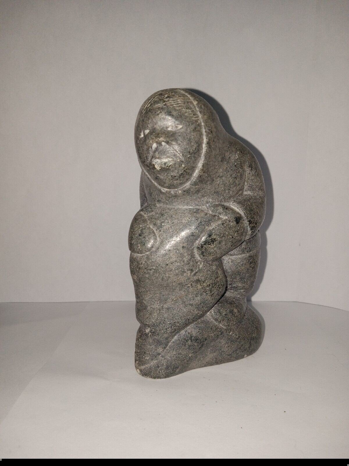 Authentic Signed Inuit Stone Hugging Seal Carving