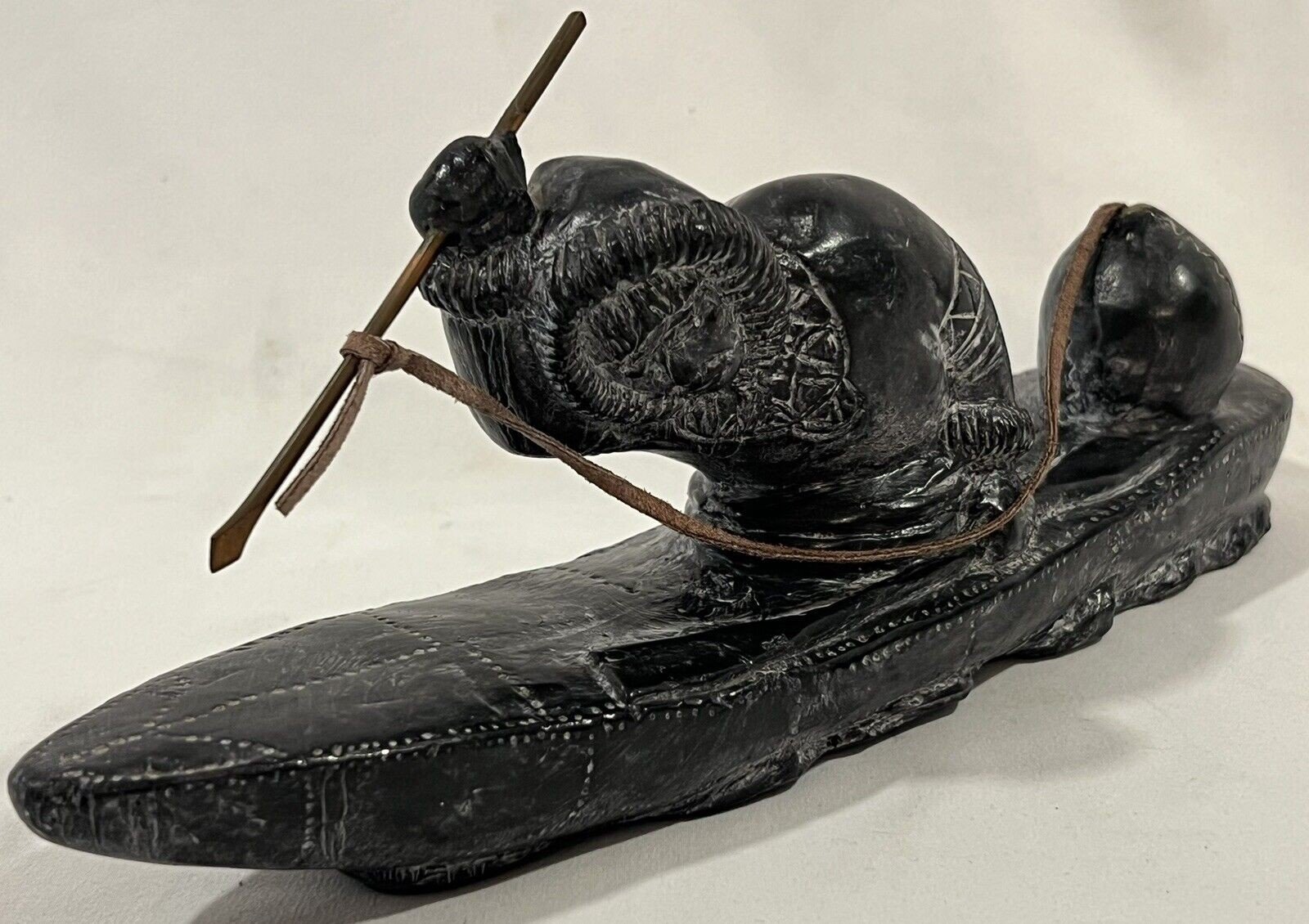 Al Wolf Inuit Soapstone Umiak Hunting Figurine