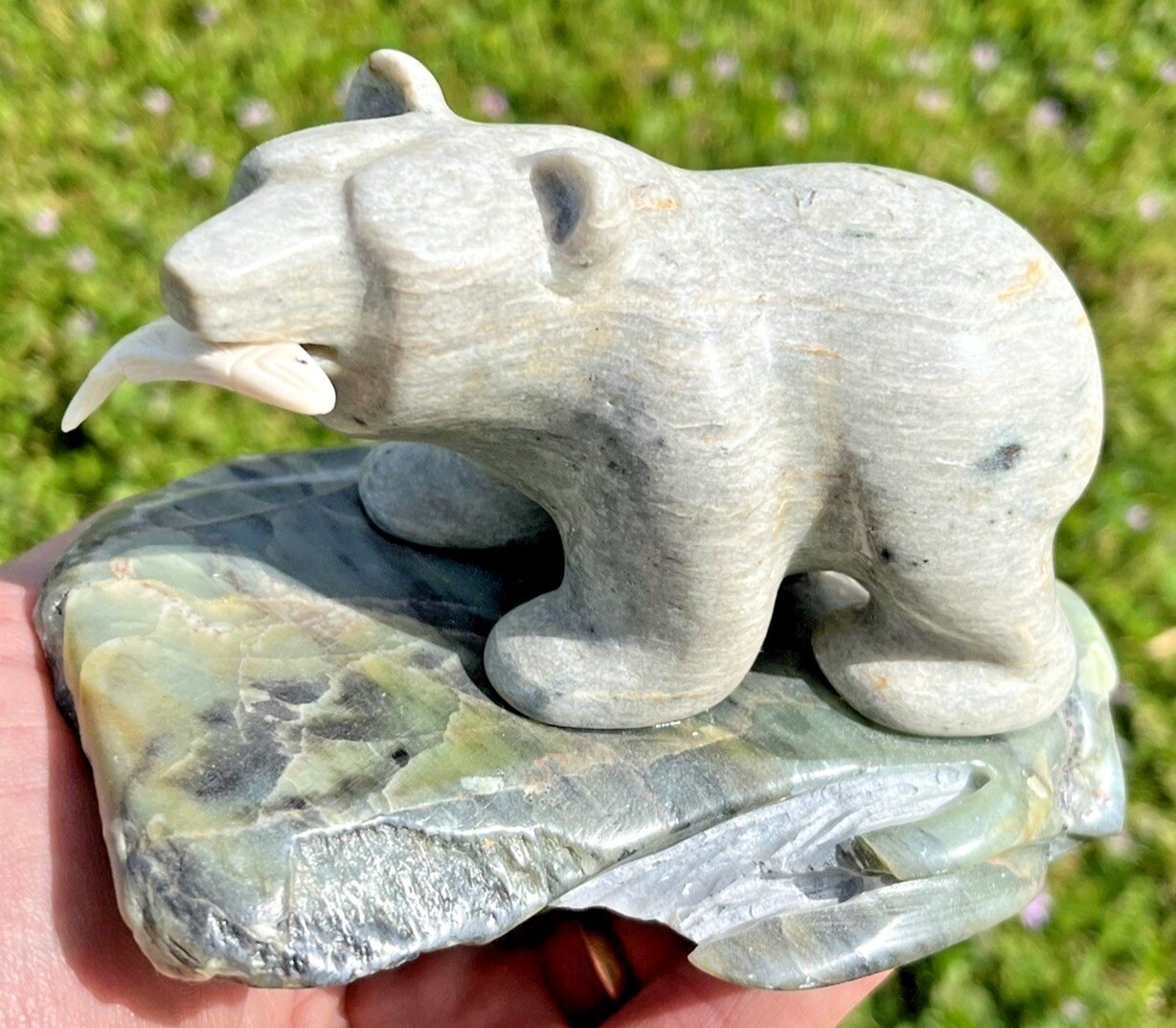 Authentic Inuit Serpentine Bear Sculpture - Signed