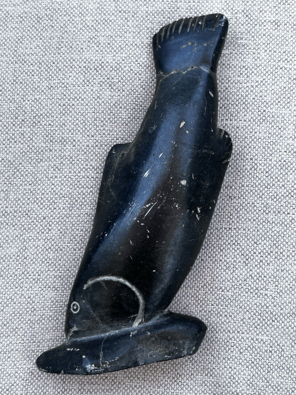 Inuit Soapstone Salmon Fish Sculpture - Unique Art