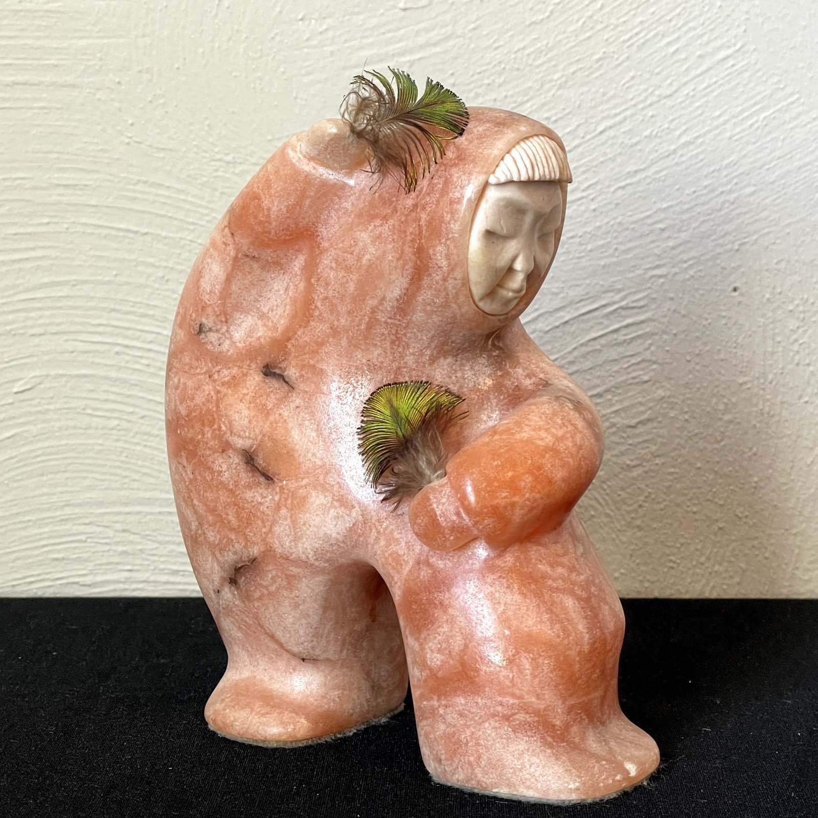Unique Signed Feather Dancer Inuit Stone Carving