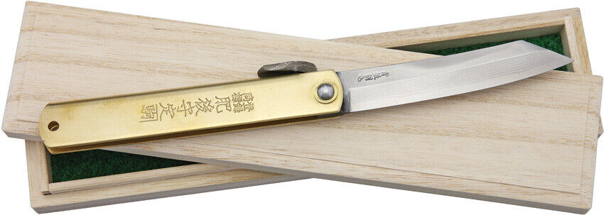 Exquisite Brass Higonokami Folding Knife - Blue Paper Steel Damascus