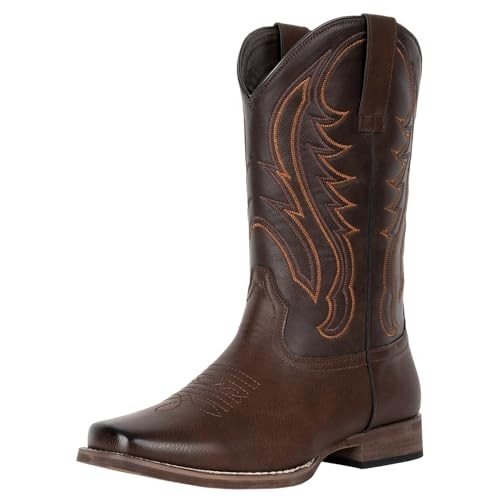 Men's Brown Square Toe Western Cowboy Boots