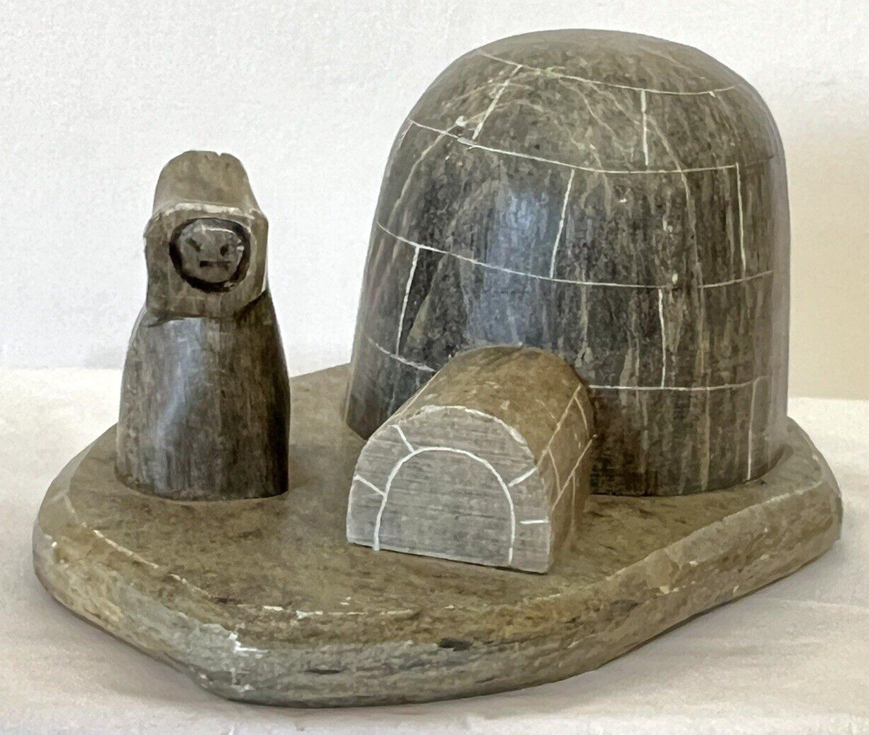 Unique Inuit Soapstone Eskimo Carving with Igloo