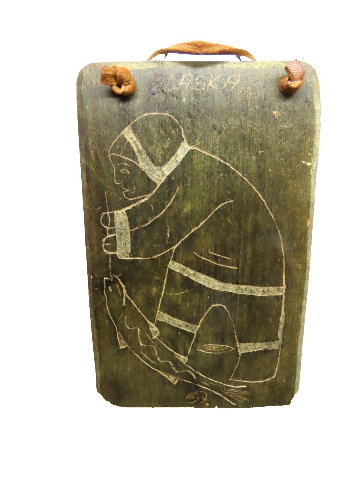 Vintage 1980 Alaska Soapstone Eskimo Fish Plaque