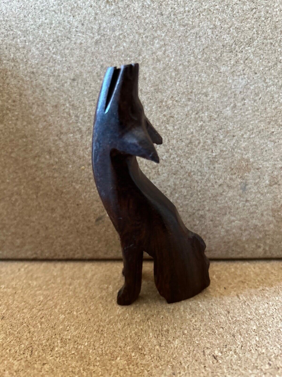 Hand Carved 4" Dark Wood Wolf Figurine
