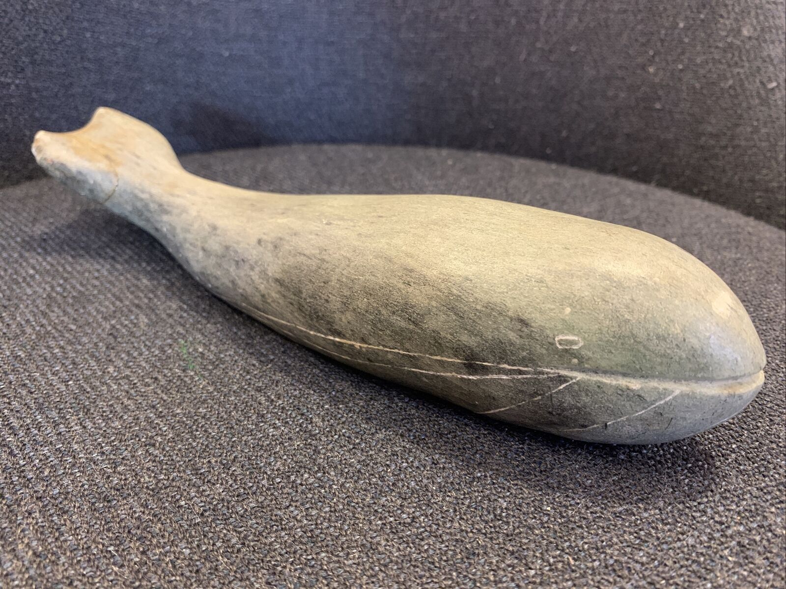Authentic DIMU Soapstone Carving: Remarkable 9" Whale Sculpture