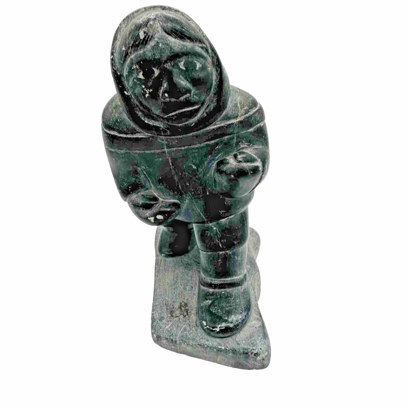 Handmade Inuit Soapstone Eskimo Carving - 8 inches