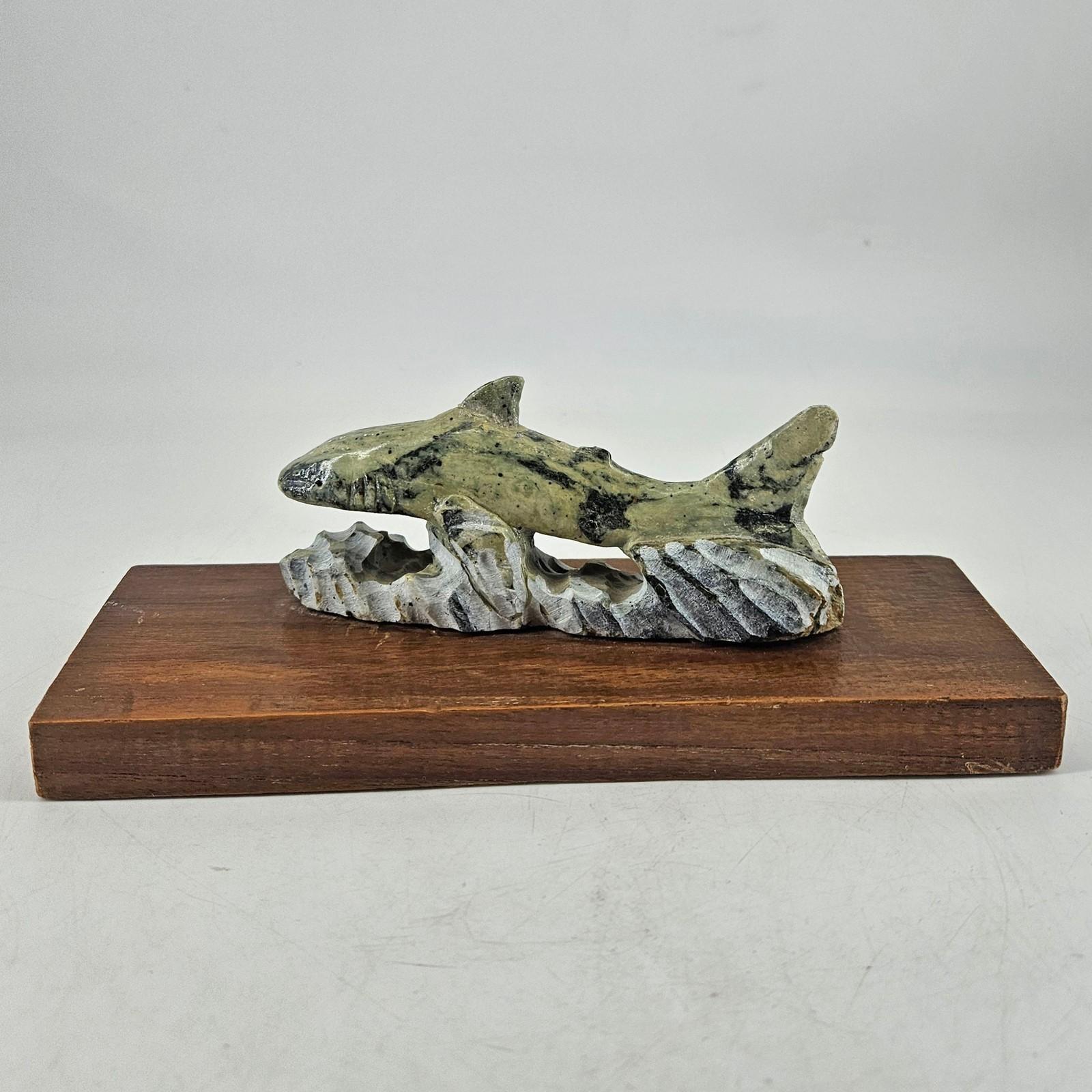 Hand-Carved Soapstone Shark Figurine with Base