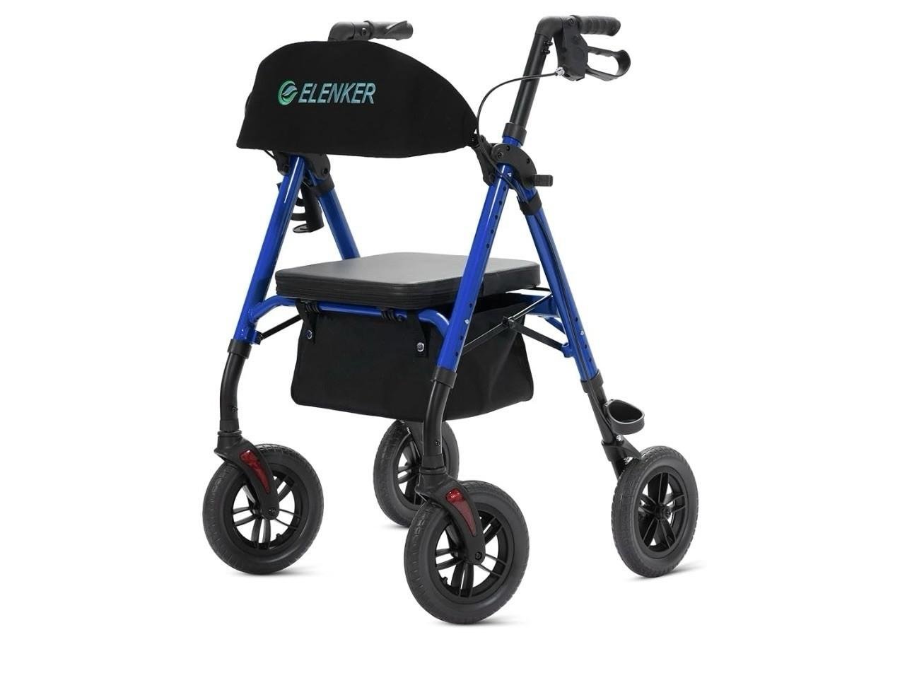 ELENKER All-Terrain Rollator Walker - Blue 10” Wheels