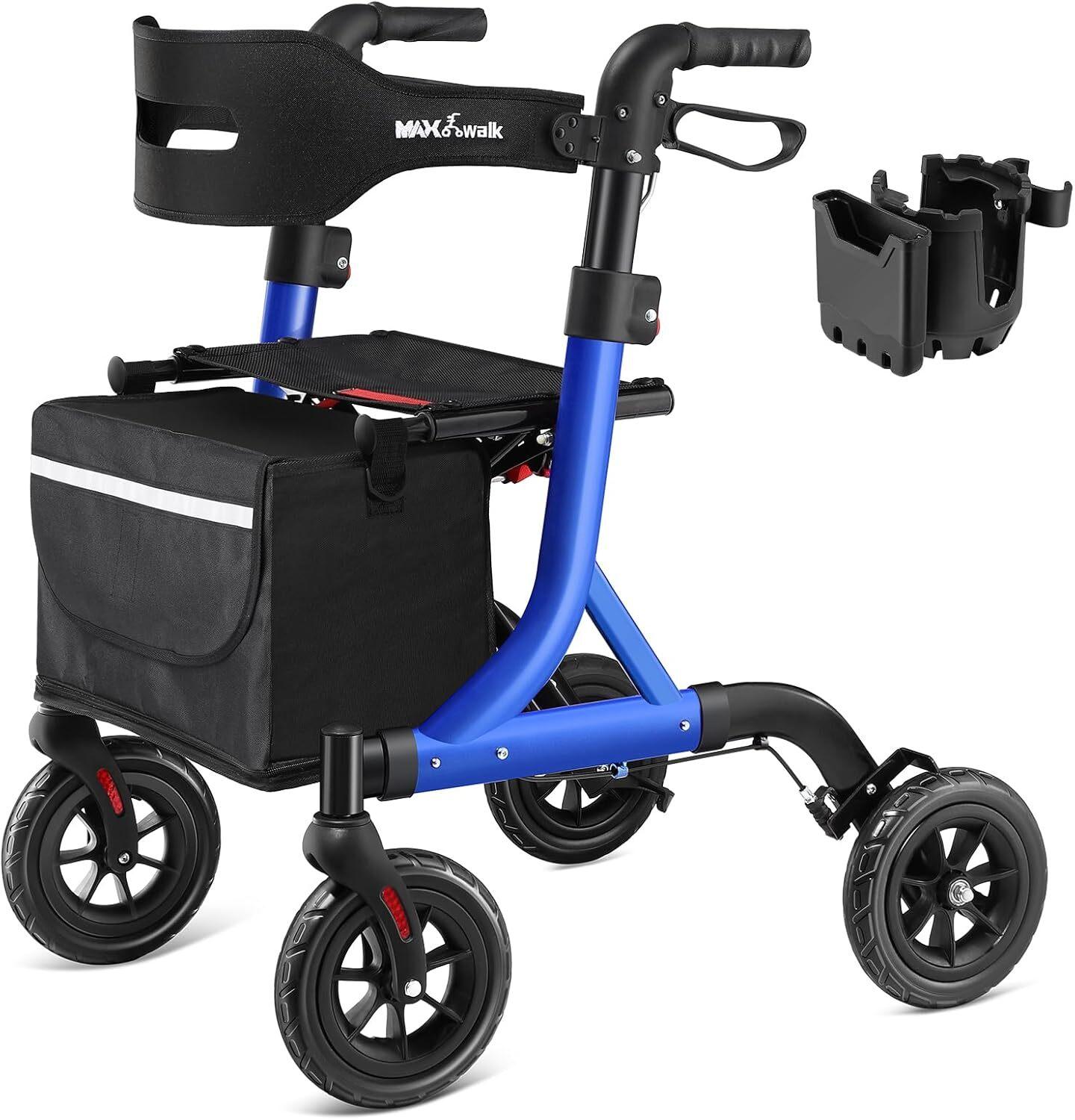 MAXWALK All-Terrain Rollator with 8-Inch Rubber Wheels