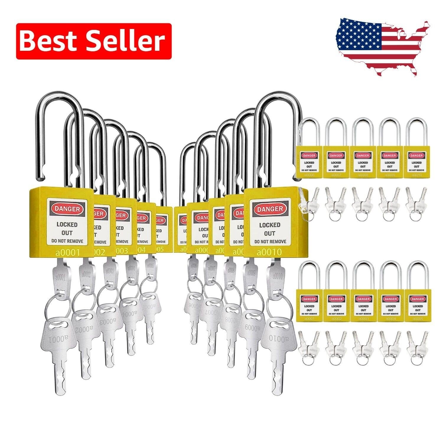Key Alike Lockout Padlock Set - 10 Pack