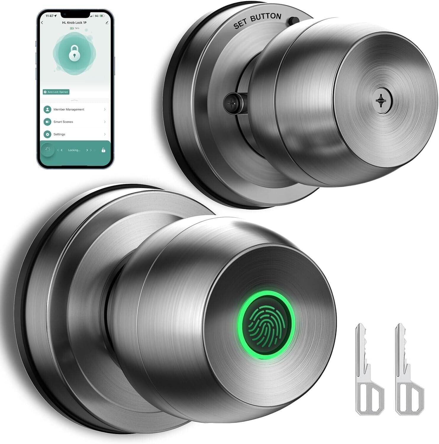 Fingerprint Smart Door Lock - Satin Nickel Style