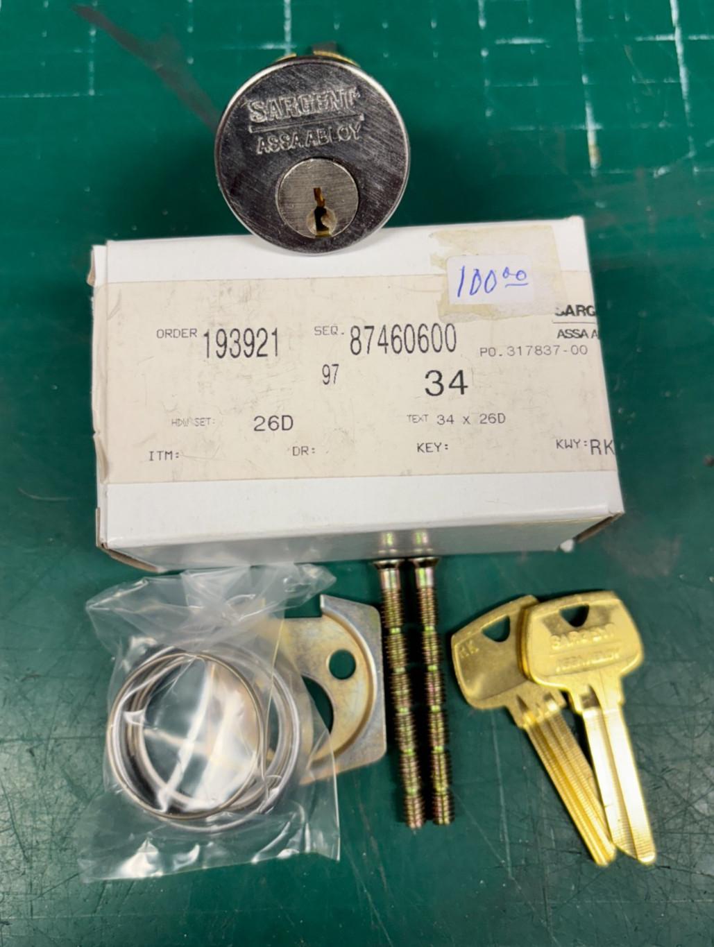 Unpickable Sargent ASSA Abloy Rim Cylinder Lock